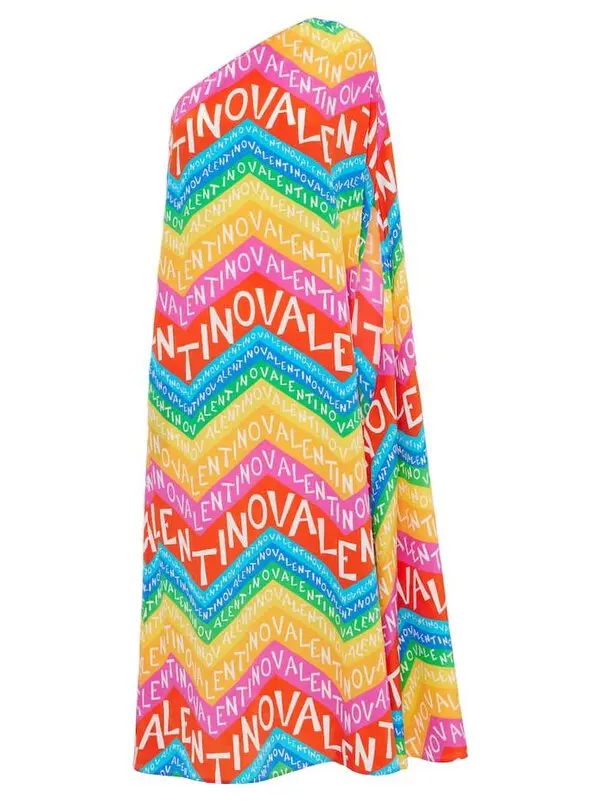 Valentino Garavani Logo One-shoulder Silk Midi Dress - Multicoloured