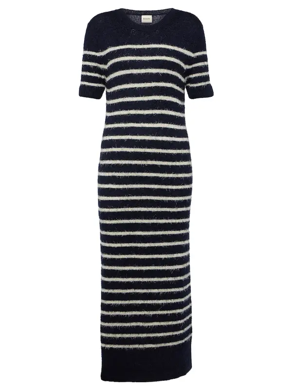 Khaite Helen Striped Silk And Cashmere Midi Dress - Multicoloured