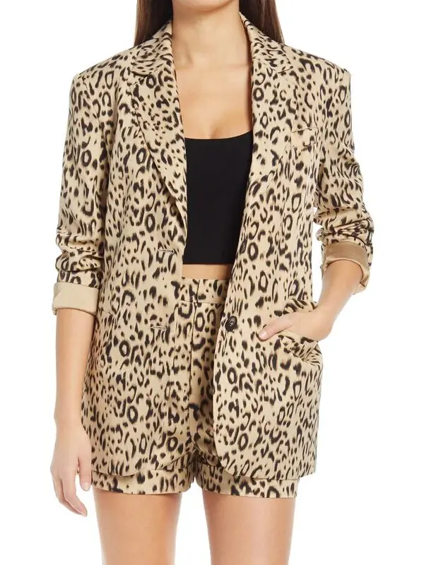 Endless Rose Animal Print Blazer - Beige Multi