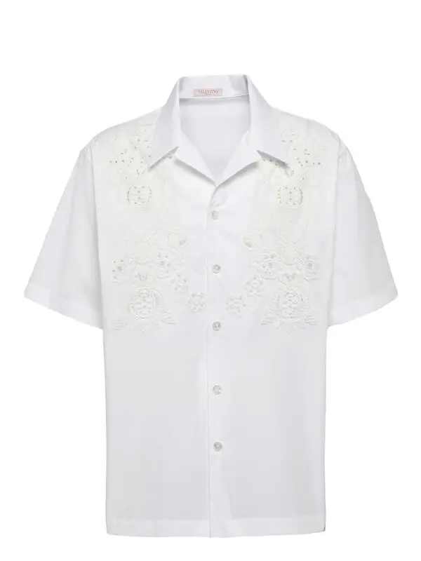 Valentino Garavani Embroidered Cotton Poplin Bowling Shirt - White