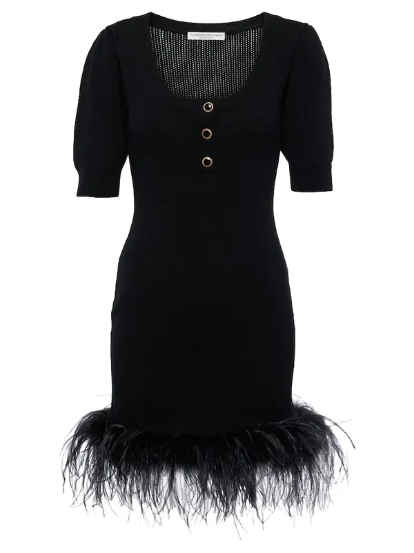 Alessandra Rich Feather-trimmed Minidress - Black