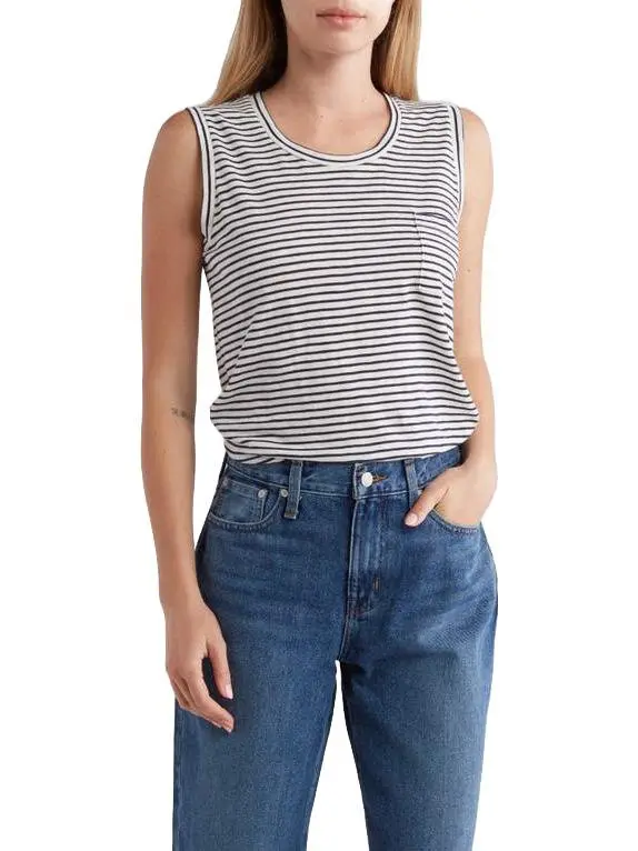 Madewell Striped Muscle Tank With Pocket - Deep Navy