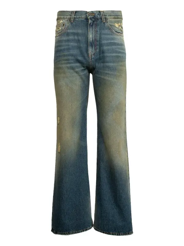 Palm Angels Ripped Straight Leg Jeans /brown - Blue