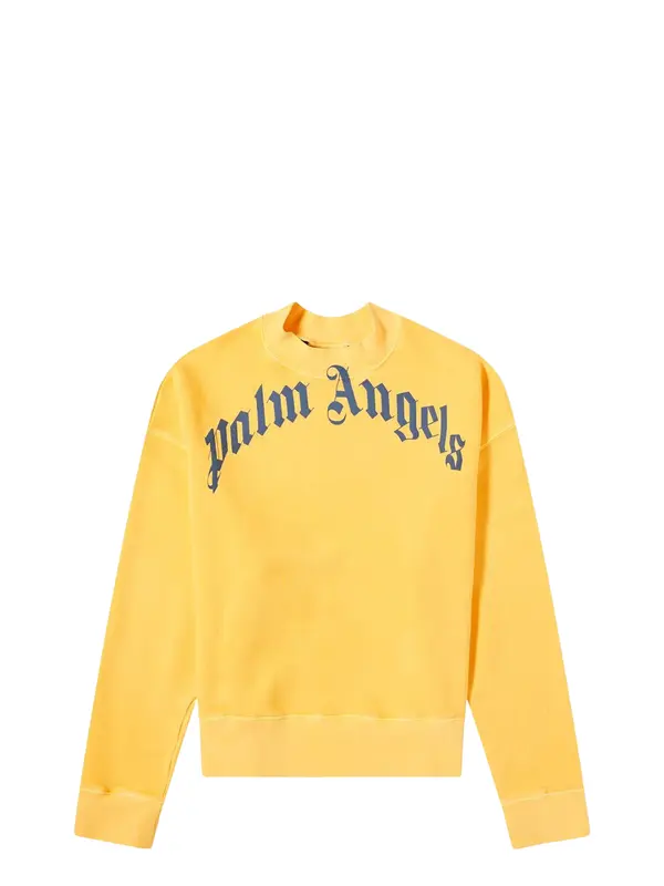 Palm Angels Vintage Wash Curved Logo Crew - Yellow
