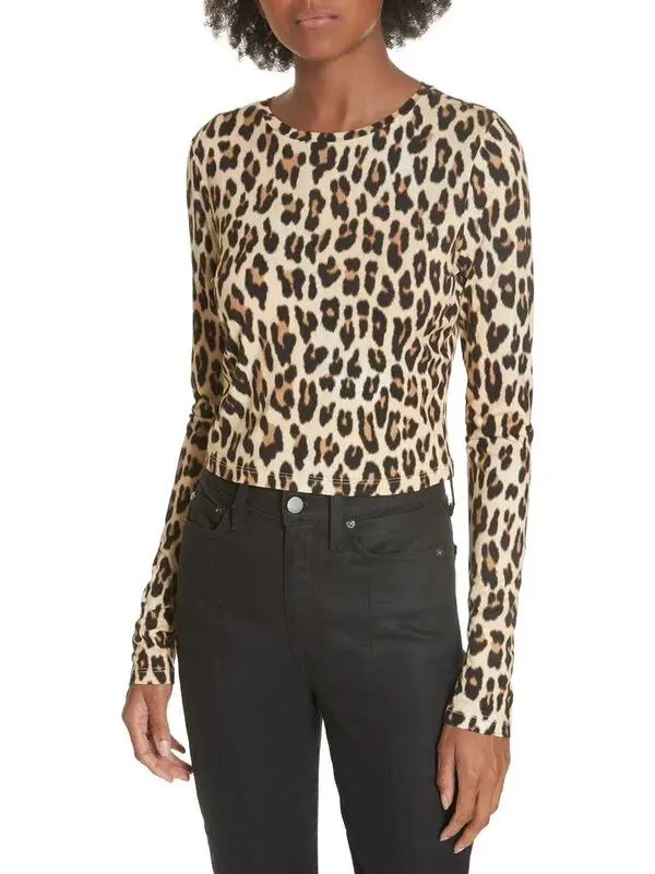 Alice + Olivia Delaina Leopard Print Crop Top - Textured Leopard