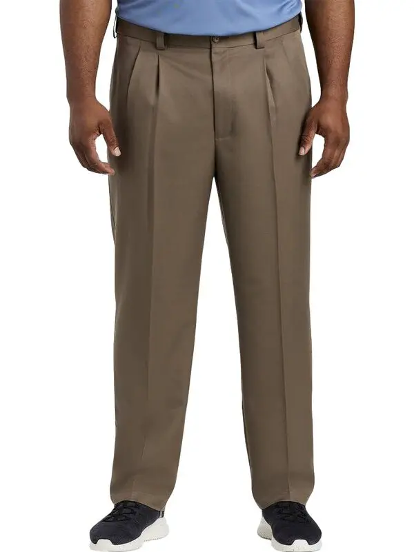 OAK HILL BY DXL Waist-relaxer Pleated Microfiber Trousers - Dark Taupe