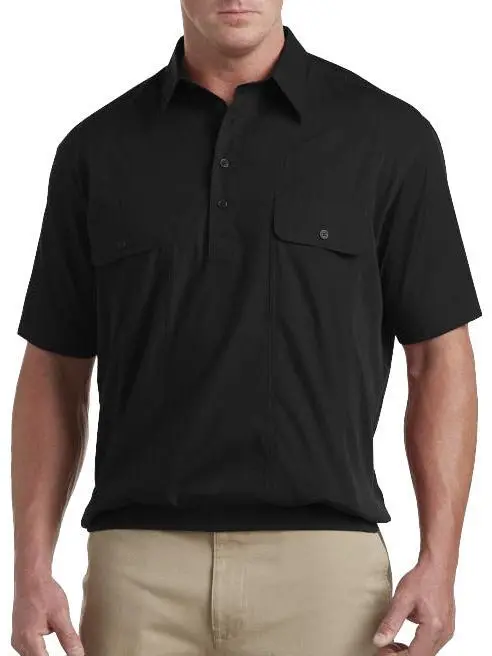 HARBOR BAY BY DXL Big & Tall Banded-hem Polo Shirt - Black