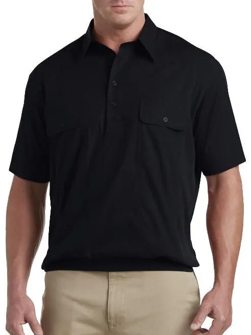 HARBOR BAY BY DXL Banded-hem Polo Shirt - Black