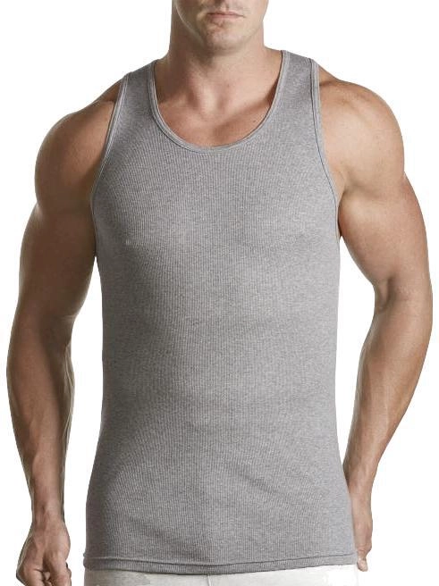 HARBOR BAY BY DXL 3-pack Ribbed Cotton Tank Undershirts - Grey