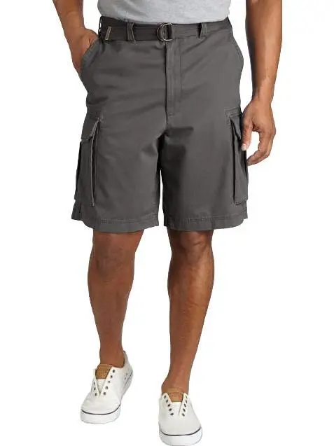 TRUE NATION BY DXL Relaxed-fit Twill Cargo Shorts With Canvas Belt - Washed Grey