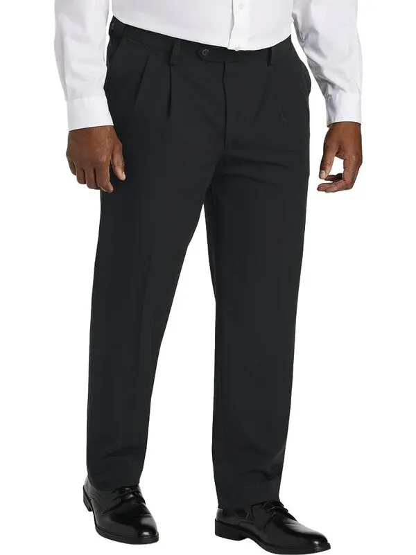OAK HILL BY DXL Easy Stretch Pleated Dress Pants - Black