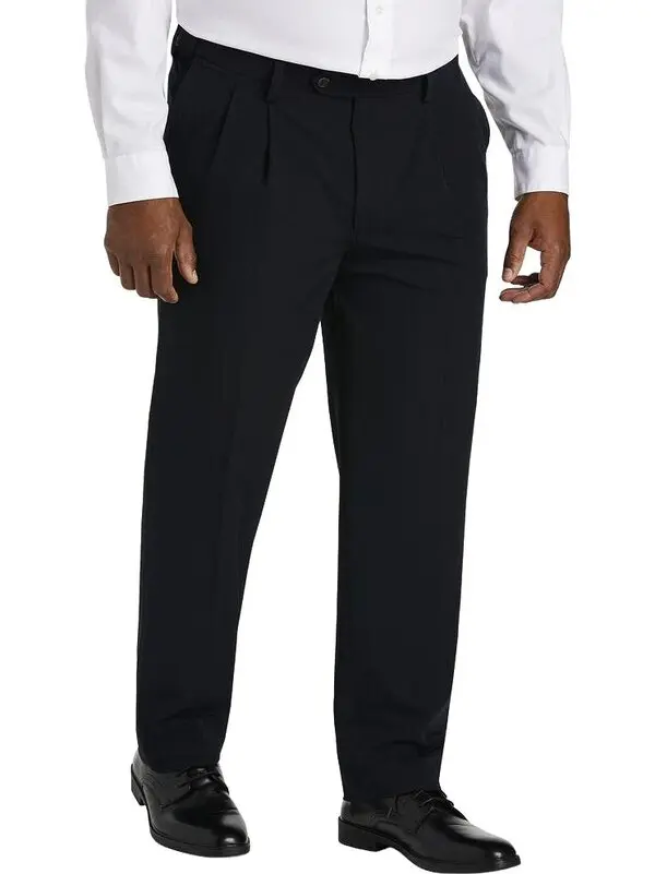 OAK HILL BY DXL Big & Tall Easy Stretch Pleated Dress Pants - Navy