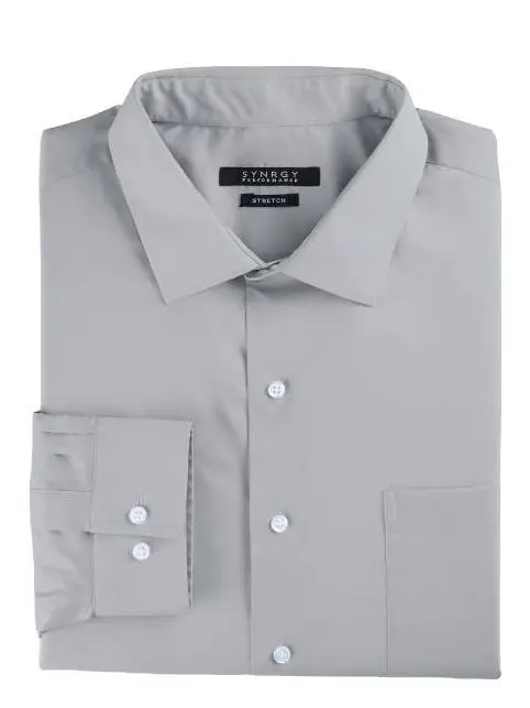 SYNRGY BY DXL Big & Tall Performance Solid Dress Shirt - Grey