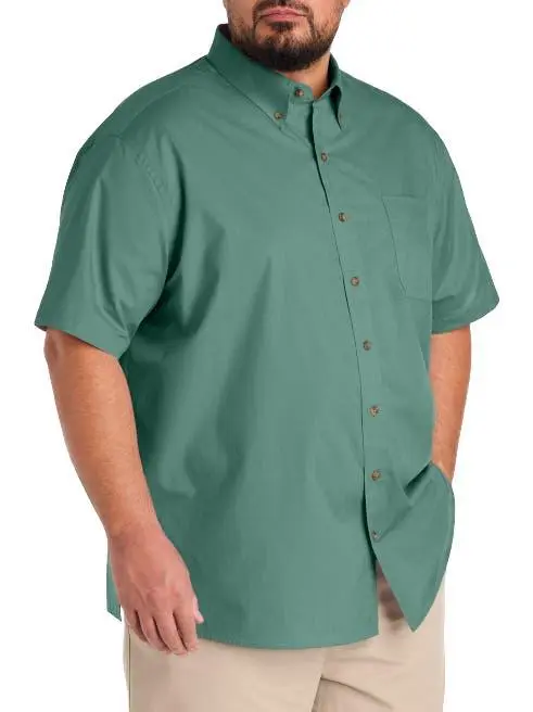 HARBOR BAY BY DXL Easy-care Solid Sport Shirt - Deep Sea
