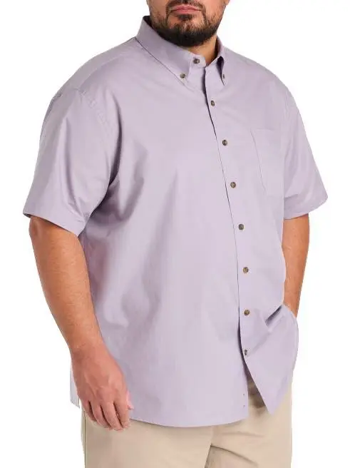 HARBOR BAY BY DXL Easy-care Solid Sport Shirt - Lavender Grey