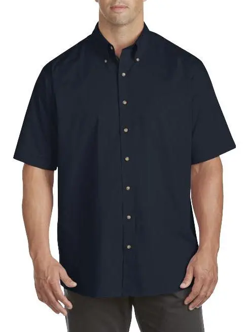HARBOR BAY BY DXL Big & Tall Easy-care Solid Sport Shirt - Navy