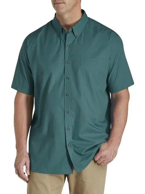 HARBOR BAY BY DXL Easy-care Solid Sport Shirt - Rain Forest