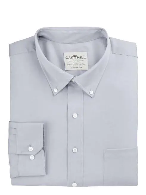 OAK HILL BY DXL Pinpoint Oxford Dress Shirt - Grey