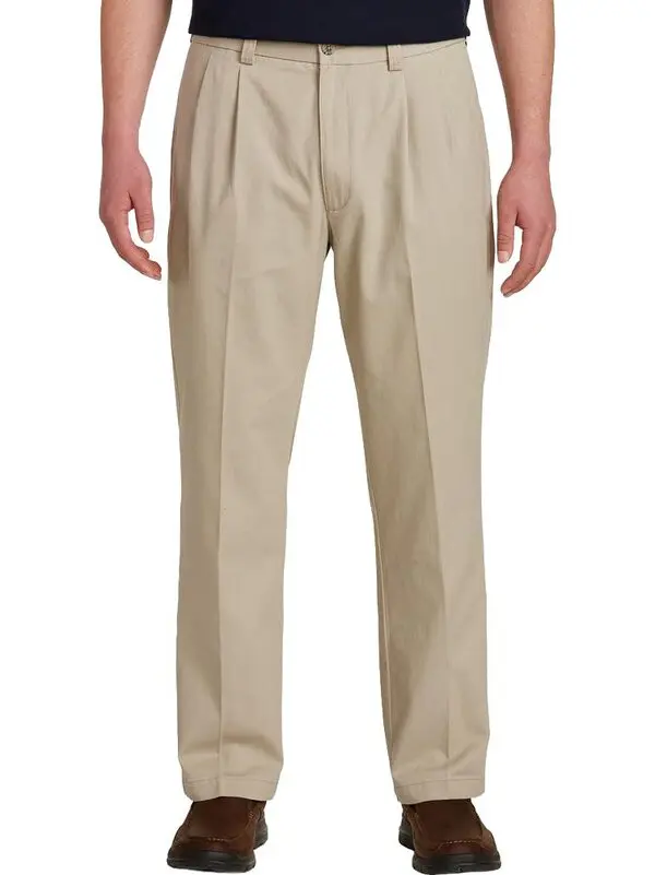 HARBOR BAY BY DXL Big & Tall Waist-relaxer Pleated Twill Trousers - Khaki