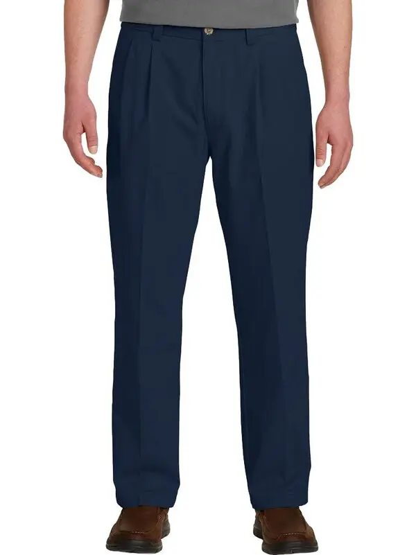HARBOR BAY BY DXL Waist-relaxer Pleated Twill Pants - New Navy