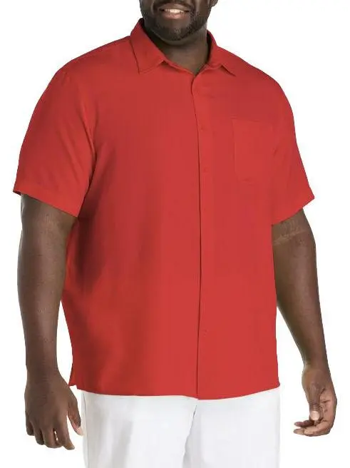 HARBOR BAY BY DXL Big & Tall Microfiber Comfort Grid Sport Shirt - Aura Orange