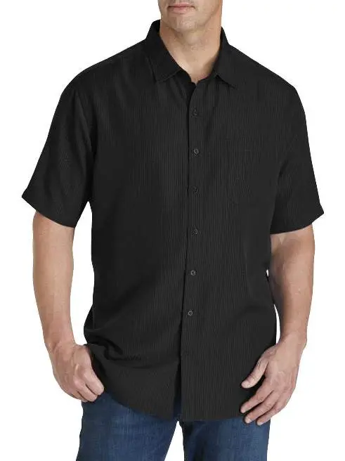 HARBOR BAY BY DXL Microfiber Comfort Grid Sport Shirt - Black