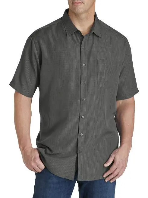 HARBOR BAY BY DXL Microfiber Comfort Grid Sport Shirt - Castlerock