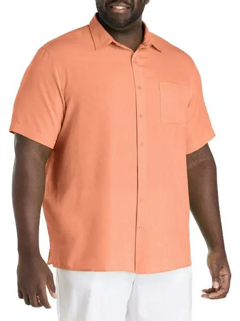 HARBOR BAY BY DXL Microfiber Comfort Grid Sport Shirt - Copper Tan