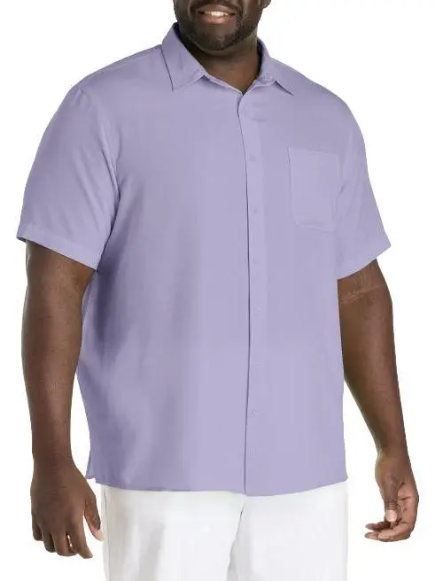 HARBOR BAY BY DXL Microfiber Comfort Grid Sport Shirt - Dusk