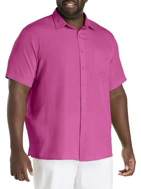 HARBOR BAY BY DXL Microfiber Comfort Grid Sport Shirt - Fuchsia Fedora