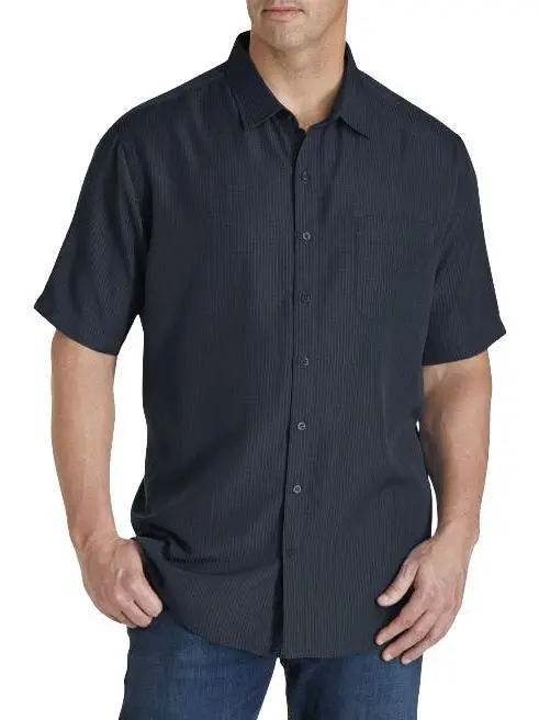 HARBOR BAY BY DXL Microfiber Comfort Grid Sport Shirt - Navy