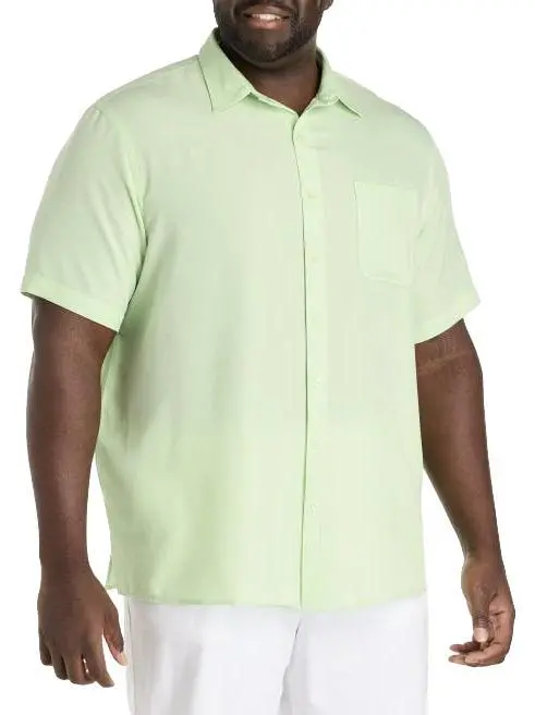 HARBOR BAY BY DXL Microfiber Comfort Grid Sport Shirt - Pastel Green