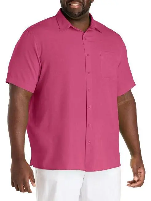 HARBOR BAY BY DXL Microfiber Comfort Grid Sport Shirt - Pink Yarrow