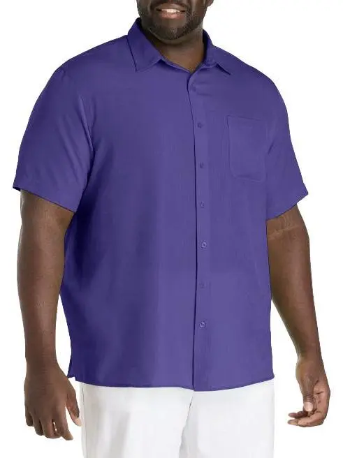 HARBOR BAY BY DXL Microfiber Comfort Grid Sport Shirt - Violet Indigo