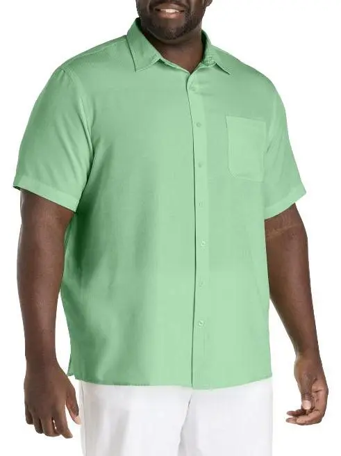 HARBOR BAY BY DXL Microfiber Comfort Grid Sport Shirt - Zephyr Green