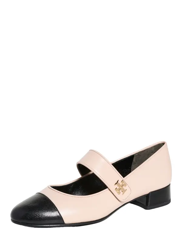 Tory Burch Cap Toe Mary Jane Ballet Heels 25mm - Rose Silk/perfect Black