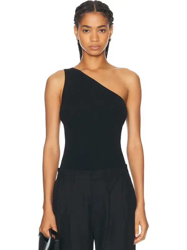 TOTEME One Shoulder Ribbed Top - Black