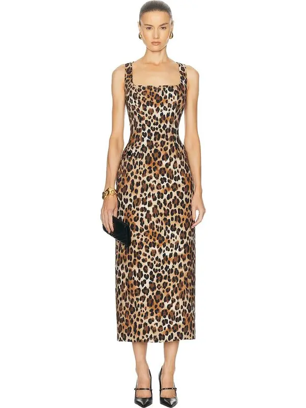 ROWEN ROSE Tweed Sleeveless Long Dress - Leopard