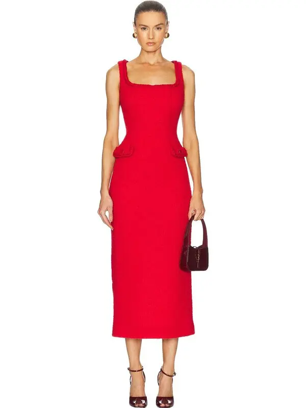 ROWEN ROSE Tweed Sleeveless Long Dress - Red