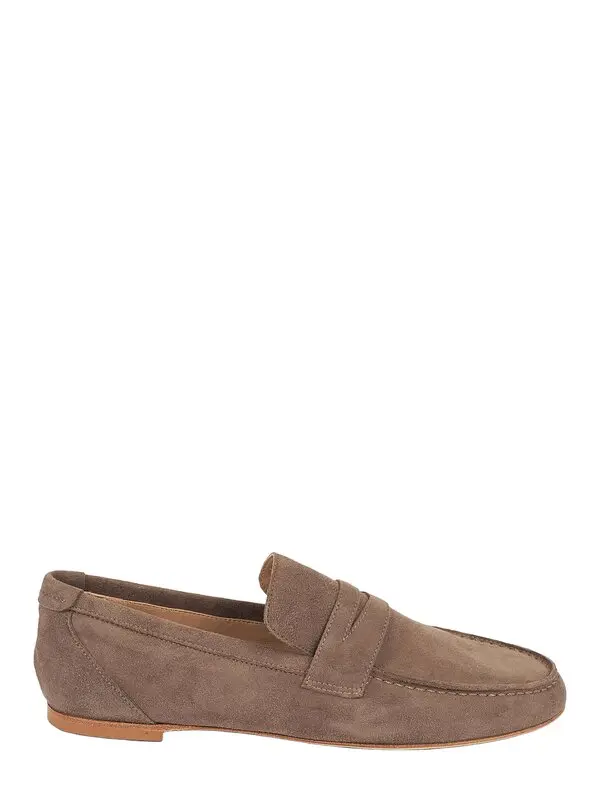 JAMIE HALLER The Suede Penny Loafer - Taupe