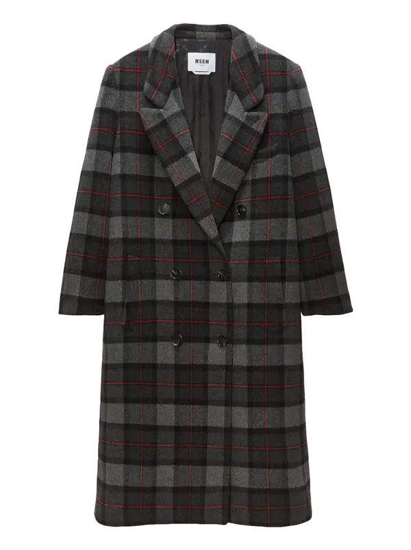 MSGM Checked Double-breasted Coat - Grey