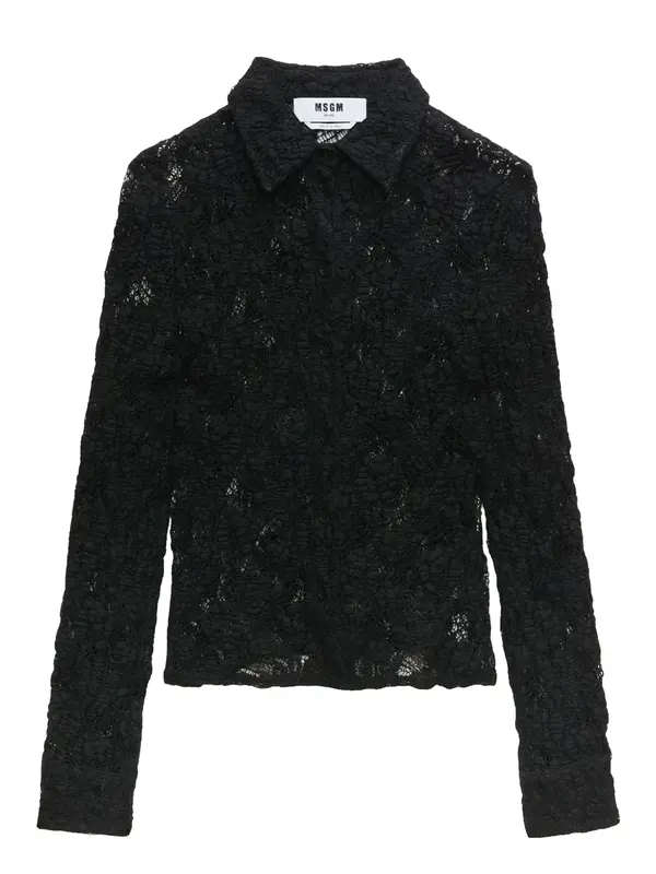 MSGM Floral-lace Button-up Shirt - Black