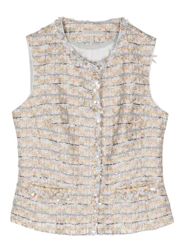 Shiatzy Chen Beaded-trim Tweed Vest - Grey