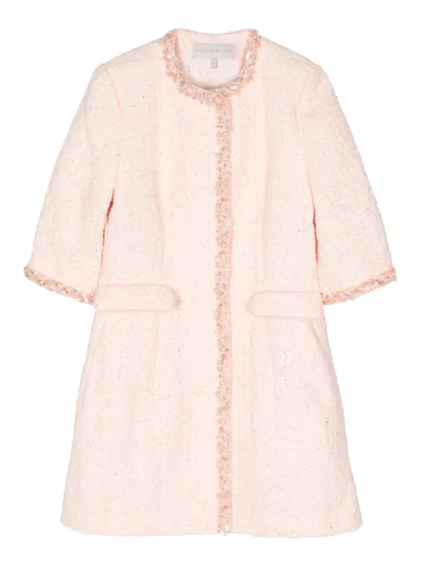 Shiatzy Chen Beaded-trim Tweed Coat - Pink