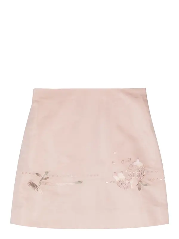 Shiatzy Chen Floral-embroidered Silk Miniskirt - Pink