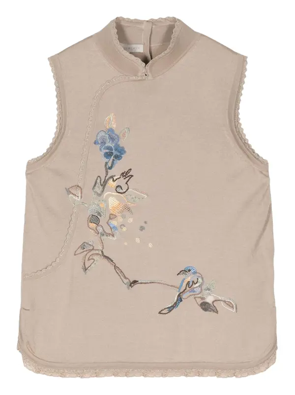 Shiatzy Chen Floral-embroidered Knit Vest - Brown