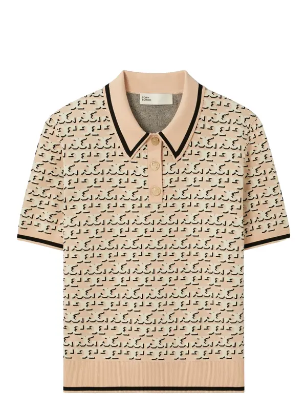 Tory Burch Monogram Jacquard Polo Top - Neutrals