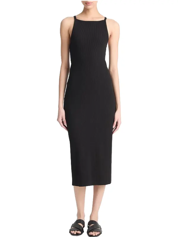 Vince Cotton-blend Ribbed High-neck Tank Dress - Black