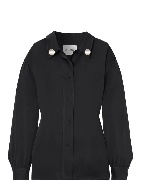 JIL SANDER Embellished Satin-crepe Shirt - Black