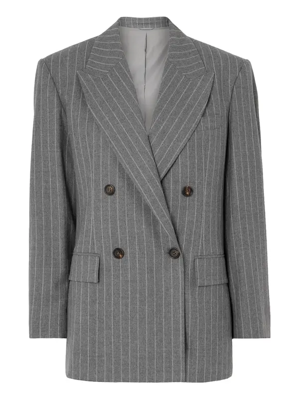 Brunello Cucinelli Striped Wool Double-breasted Blazer - Gray